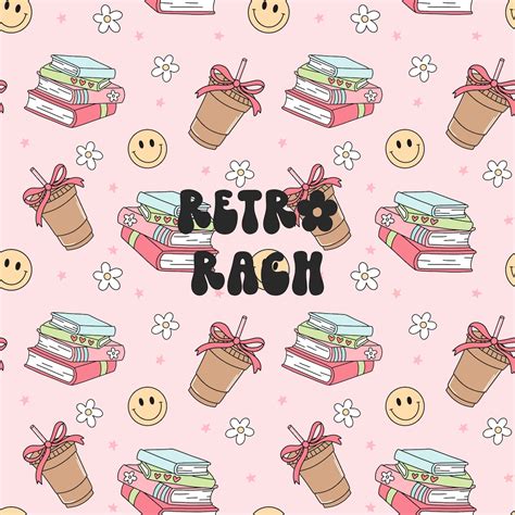 Iced Coffee And Books Seamless Repeating Pattern Retro Fabric Design For Sublimation Etsy