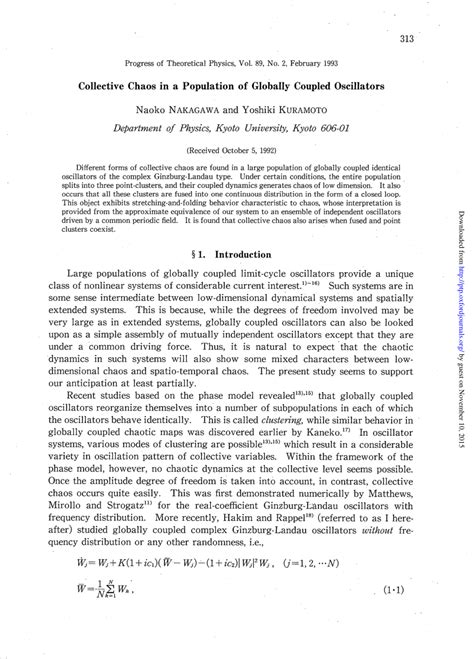 Pdf Collective Chaos In A Population Of Globally Coupled Oscillators