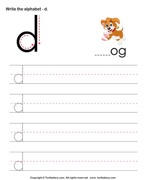 Lowercase Alphabet Writing Practice D Turtle Diary Worksheet