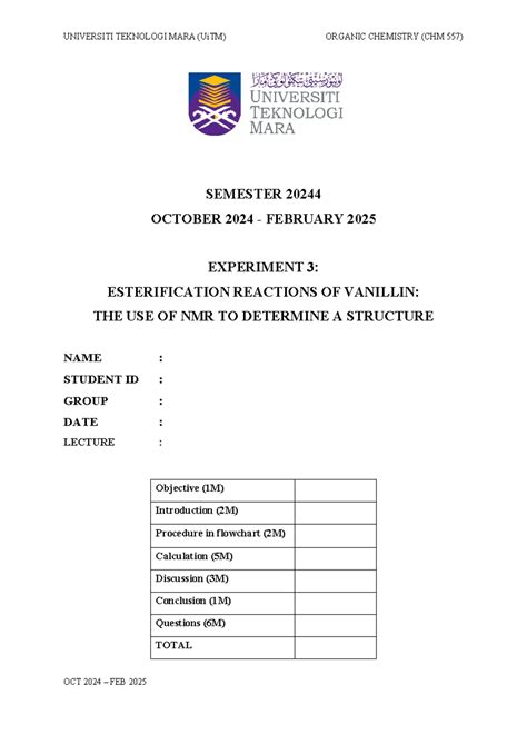 CHM557 Experiment 3 Lab Report SEMESTER 20244 OCTOBER 2024 FEBRUARY 2025 EXPERIMENT 3