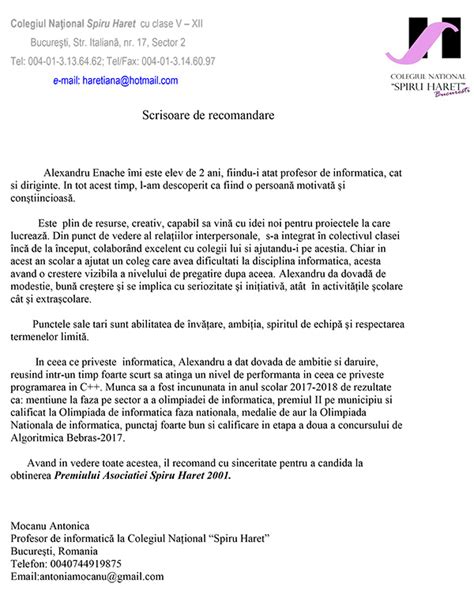 Scrisoare De Recomandare Elev [updated]