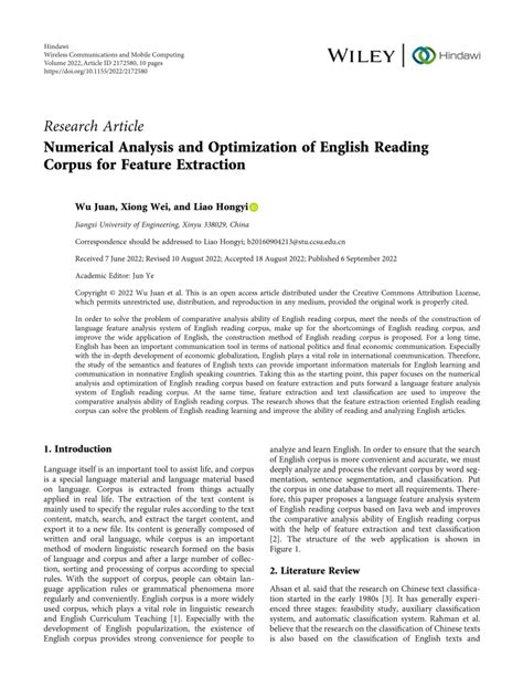 Pdf Numerical Analysis And Optimization Of English Reading Corpus For Feature Extraction