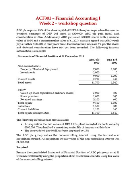 Week 2 Exercise Question Pdf Equity Finance Balance Sheet