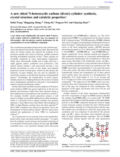 Pdf Cheminform Abstract A New Chiral N Heterocyclic Carbene Silveri