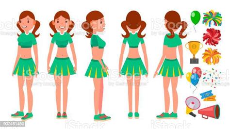 치 어 리더 여자 벡터를 설정합니다 다른 찍으 셨습니다 스포츠 축구 팀을 지원 하기 위해 춤 플랫 만화 캐릭터 일러스트를 절연 응원술에 대한 스톡 벡터 아트 및 기타 이미지