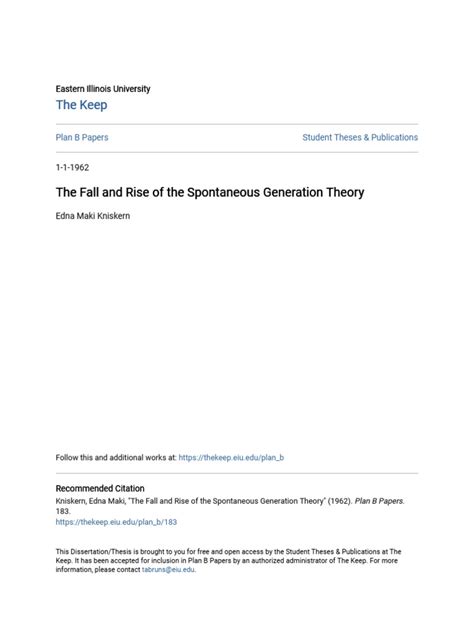 The Fall And Rise Of The Spontaneous Generation Theory Pdf