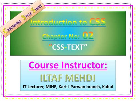Ppt Introduction To Css Chapter No 02 “ Css Text” Powerpoint