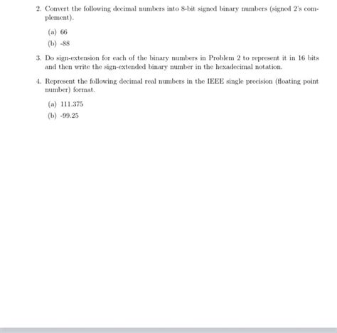 solved com 2 convert the following decimal numbers into