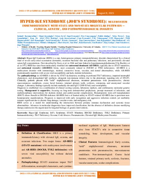 Pdf Hyper Ige Syndrome Jobs Syndrome Multisystem Immunodeficiency With Stat3 And Non Stat3