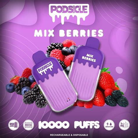 Poddis Podsicle 10000puffs Disposable Pod Mixed Berries เบอร์รี่รวม Nic3 15ml 650mah ชาร์จ