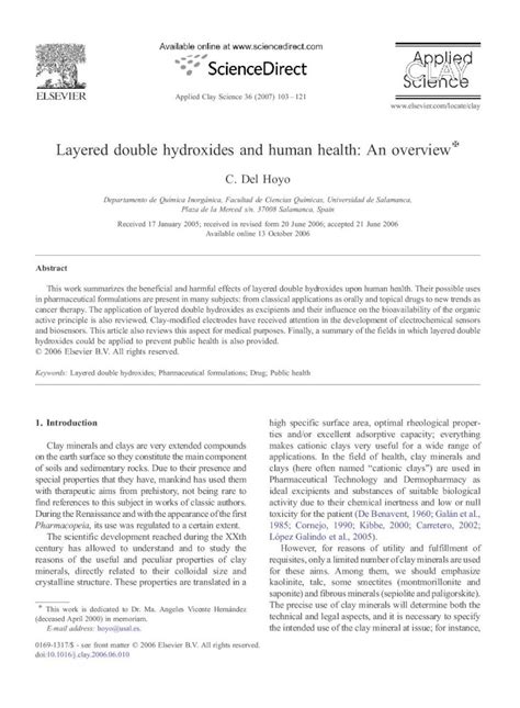 Pdf Layered Double Hydroxides And Human Health An Overview Dokumen