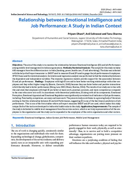 Pdf Relationship Between Emotional Intelligence And Job Performancepdf
