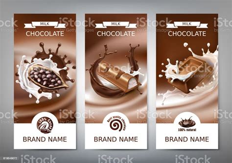 벡터 3d 현실 그림 녹은 초콜렛 우유의 스플래시와 배너 세트 초콜릿에 대한 스톡 벡터 아트 및 기타 이미지 초콜릿 설계도
