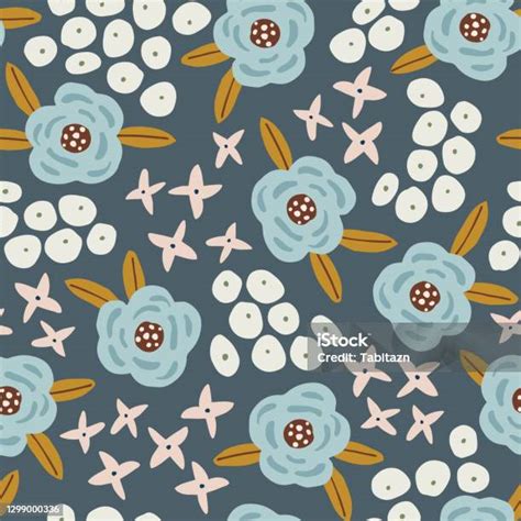 추상적인 플로럴 원활한 패턴 손으로 그린 데이지 라일락과 잎장미 꽃 직물 직물 포장지를 위한 플랫 모던 미니멀리스트 디자인 초원 벡터 일러스트 배경 정원 봄에 대한 스톡