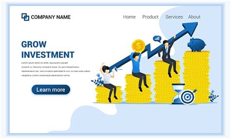 동전에 앉아있는 사람들과 투자 개념 성공은 사업을 성장 금융 이익을 증가 웹 배너 인포 그래픽 방문 페이지 웹 템플릿에 사용할