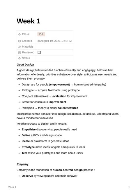 Week 1 Idp Notes From First Week Of Class Week 1 Class Idp Created