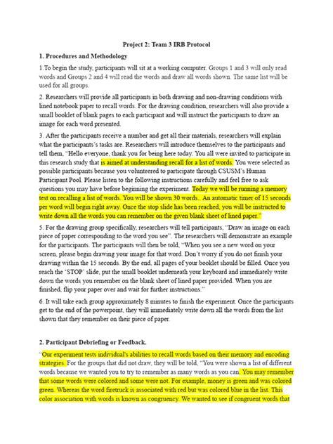 Project 2 Irb Protocol Pdf Memory Recall Memory