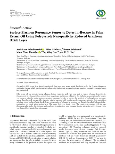 Pdf Surface Plasmon Resonance Sensor To Detect N Hexane In Palm Kernel Oil Using Polypyrrole