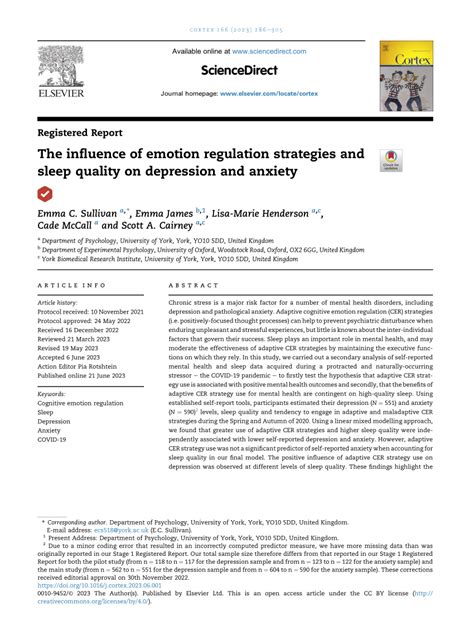 Pdf The Influence Of Emotion Regulation Strategies And Sleep Quality On Depression And Anxiety