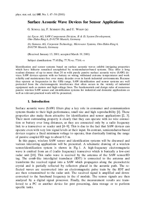 Pdf Surface Acoustic Wave Devices For Sensor Applications