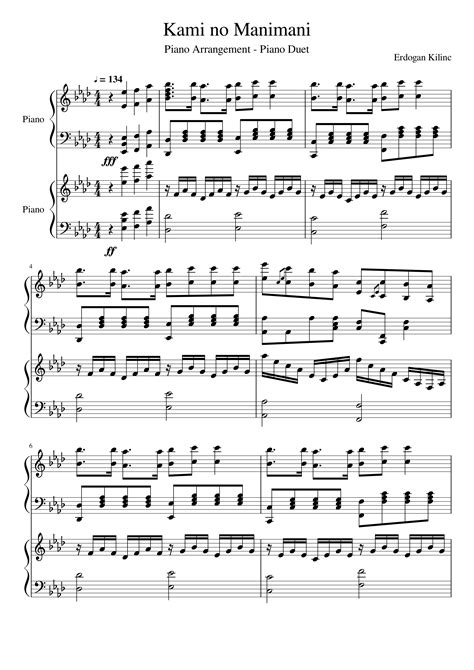 Kami No Manimani Piano Duet Hatsune Miku Kagamine Rin GUMI Sheet Music Sheethost