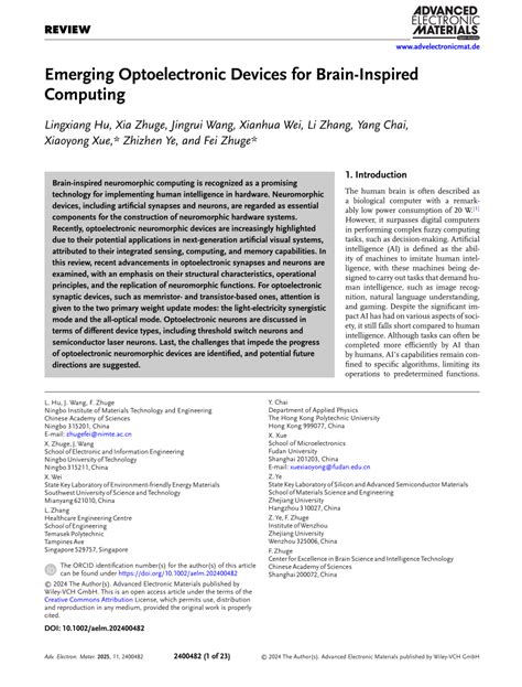 Pdf Emerging Optoelectronic Devices For Brain‐inspired Computing