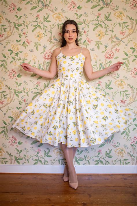 Priscilla Lemon Print Cotton Midi Dress The Pretty Dress Company