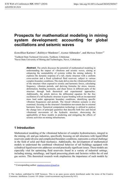 Pdf Prospects For Mathematical Modeling In Mining System Development Accounting For Global