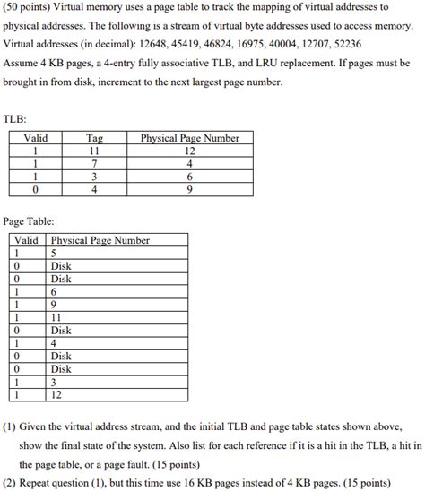 Solved 50 Points Virtual Memory Uses A Page Table To Track