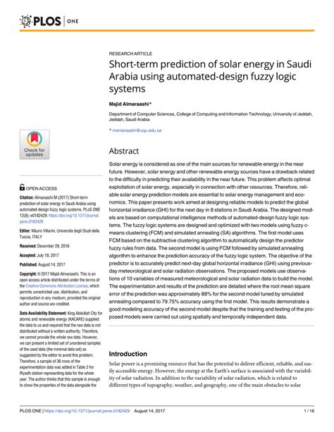 Pdf Short Term Prediction Of Solar Energy In Saudi Arabia Using Automated Design Fuzzy Logic