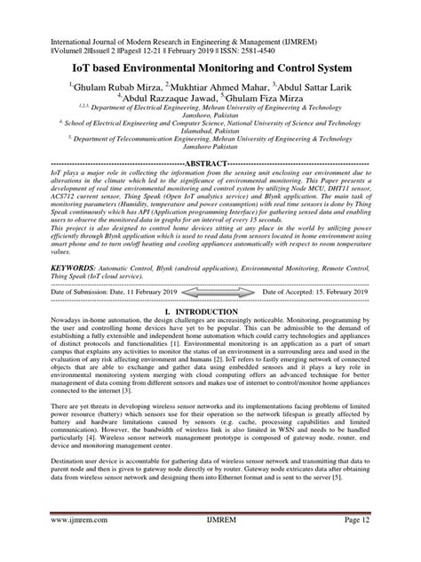 Iot Based Environmental Monitoring And Control System Pdf Internet