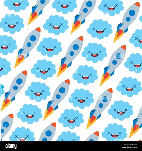 Startup Rocket With Clouds Kawaii Pattern Stock Vector Image And Art Alamy