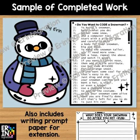 Snowman Craft And Coding Activity One Page Craft Poem And Writing Bulletin Board Erintegration