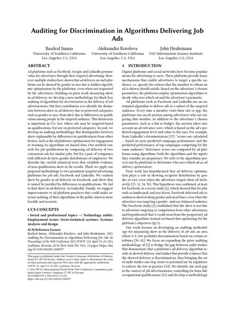 Discrimination Job Ad Delivery Pdf Linked In Facebook