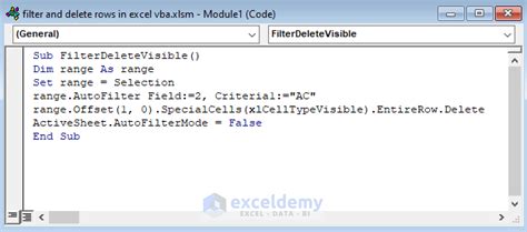 How To Filter And Delete Rows With Vba In Excel 2 Methods Exceldemy