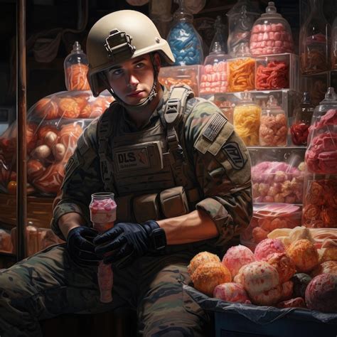 Premium Ai Image A Soldier In A Candy Store The Contrast Between War