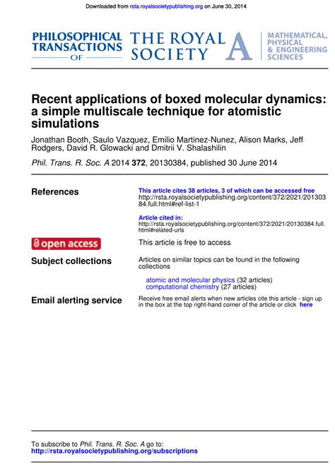 Pdf Recent Applications Of Boxed Molecular Dynamics A Simple