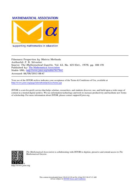 Fibonacci Properties By Matrix Method Pdf Matrix Mathematics