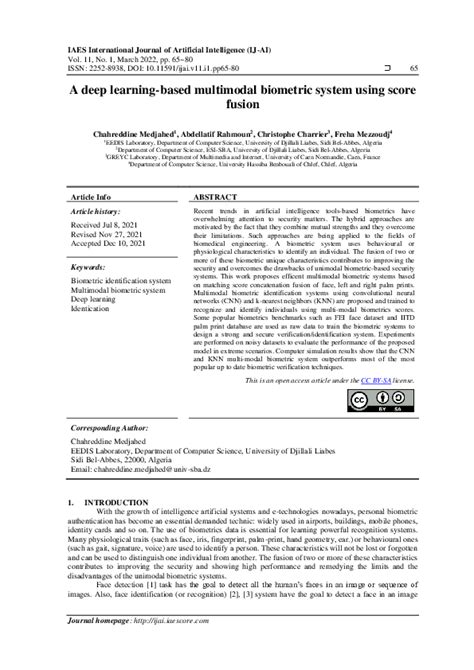 Pdf A Deep Learning Based Multimodal Biometric System Using Score Fusion