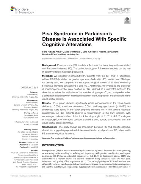 Pdf Pisa Syndrome In Parkinsons Disease Is Associated With Specific