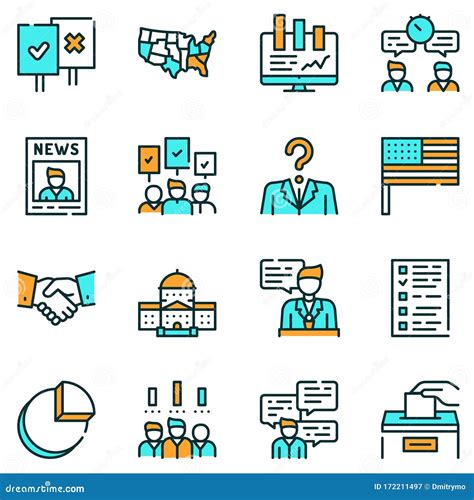 Election Color Linear Vector Icons Set Stock Vector Illustration Of Campaign Pictogram