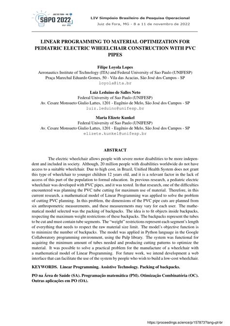 Pdf Linear Programming To Material Optimization For Pediatric Electric Wheelchair Construction