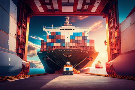 Premium AI Image Container Ship Being Loaded And Unloaded