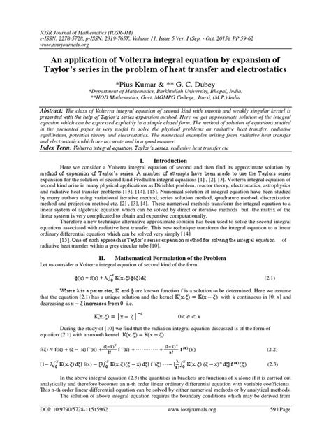 An Application Of Volterra Integral Equation By Expansion Of Taylors Series In The Problem Of