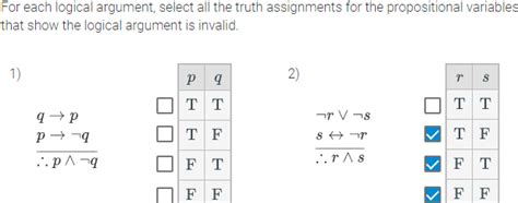 Solved For Each Logical Argument Select All The Truth