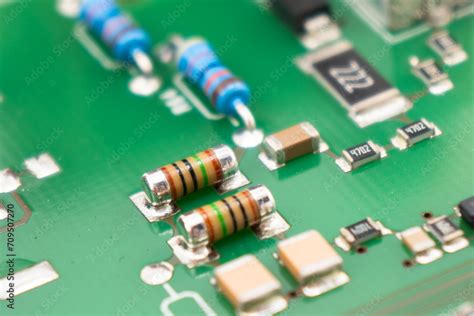 Circuit Board With Resistors Microchips And Electronic Components Background Computer Hardware