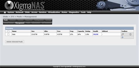 documentation setup and user guide disks zfs pools management [xigmanas