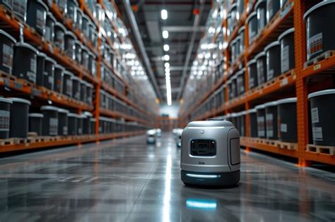 Robots Managing Inventory In A Modern Warehouse Environment Premium Ai Generated Image