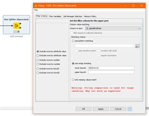 Row Splitter And Row Filter With String Rangeboundary Comparisons