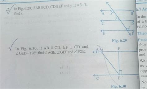 2 In Fig 6 29 If Ab∥cd Cd∥ef And Y Z 3 7 Find X Fig 6 29 In Fig 6